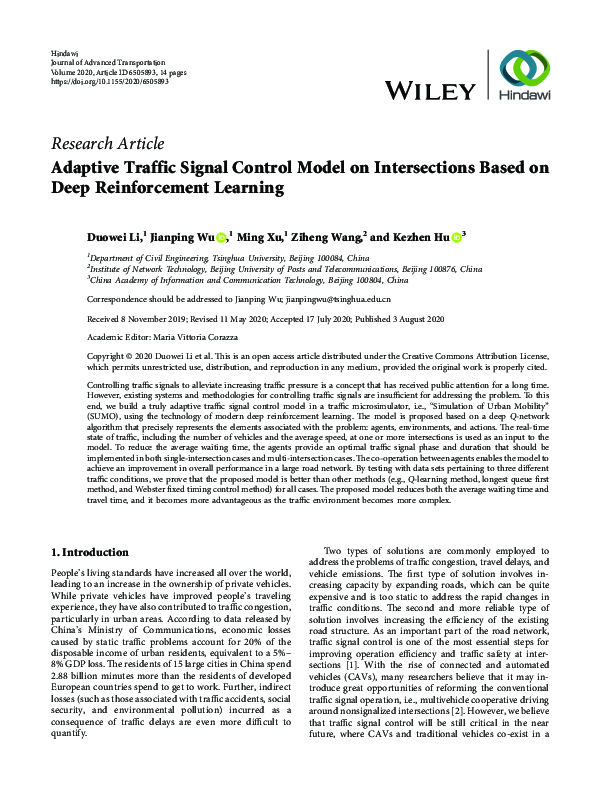 Pdf Adaptive Traffic Signal Control Model On Intersections Based On