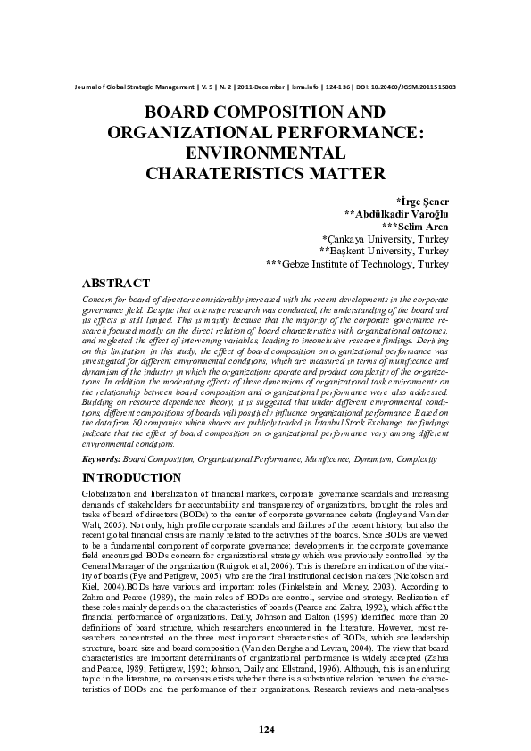 (PDF) Board Composition and Organizational Performance: Environmental Charateristics Matter