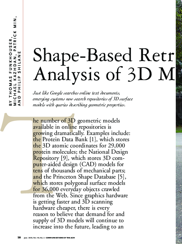 (PDF) Shape-based retrieval and analysis of 3d models