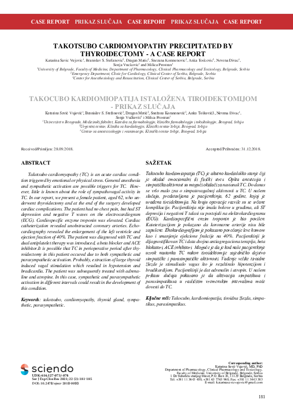 (PDF) Takotsubo Cardiomyopathy Precipitated By Thyroidectomy - A Case Report