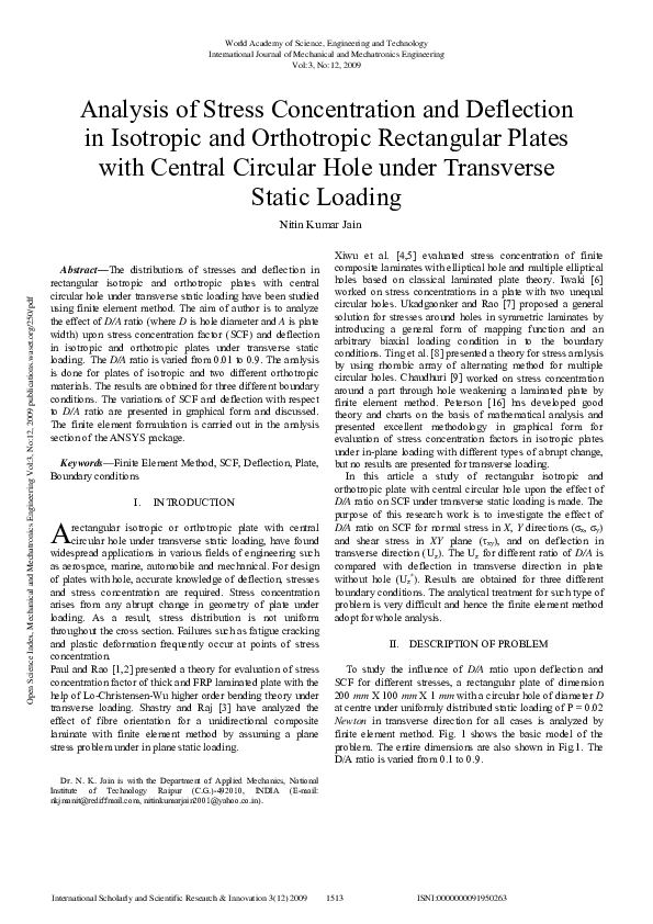 (PDF) Analysis Of Stress Concentration And Deflectionin Isotropic And ...