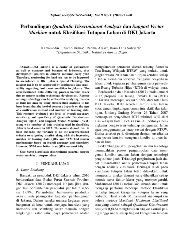 (PDF) Perbandingan Quadratic Discriminant Analysis dan Support Vector Machine untuk Klasifikasi ...