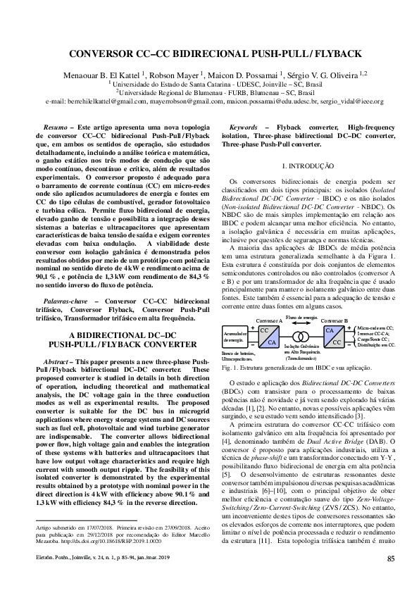 A Bidirectional DC–DC Push-Pull / Flyback Converter