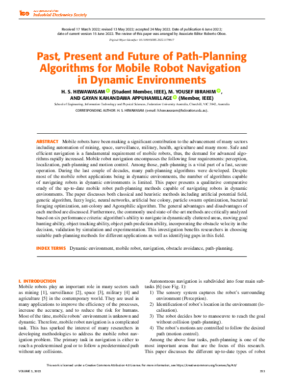 Pdf Past Present And Future Of Path Planning Algorithms For Mobile Robot Navigation In