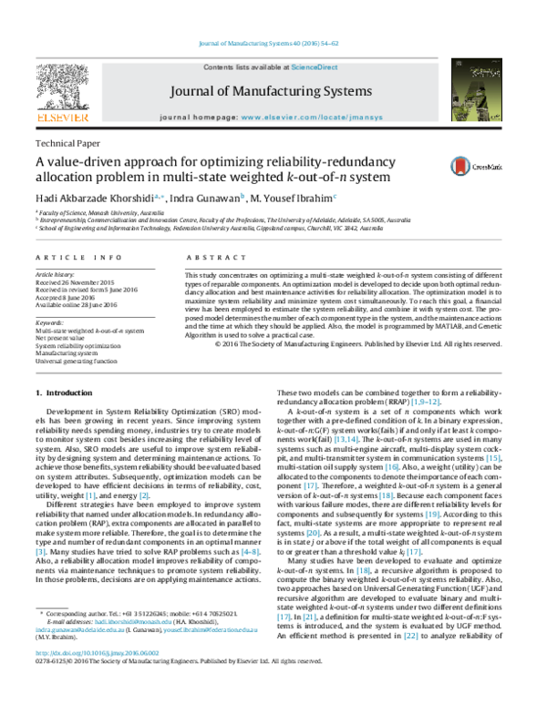 Pdf A Value Driven Approach For Optimizing Reliability Redundancy Allocation Problem In Multi