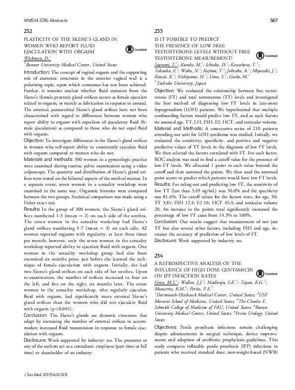 (PDF) 232 Plasticity of the Skene's Gland in Women Who Report Fluid ...