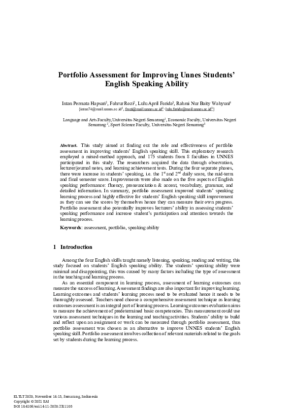 (PDF) Portfolio Assessment for Improving Unnes Students’ English Speaking Ability | Fahrur Rozy ...