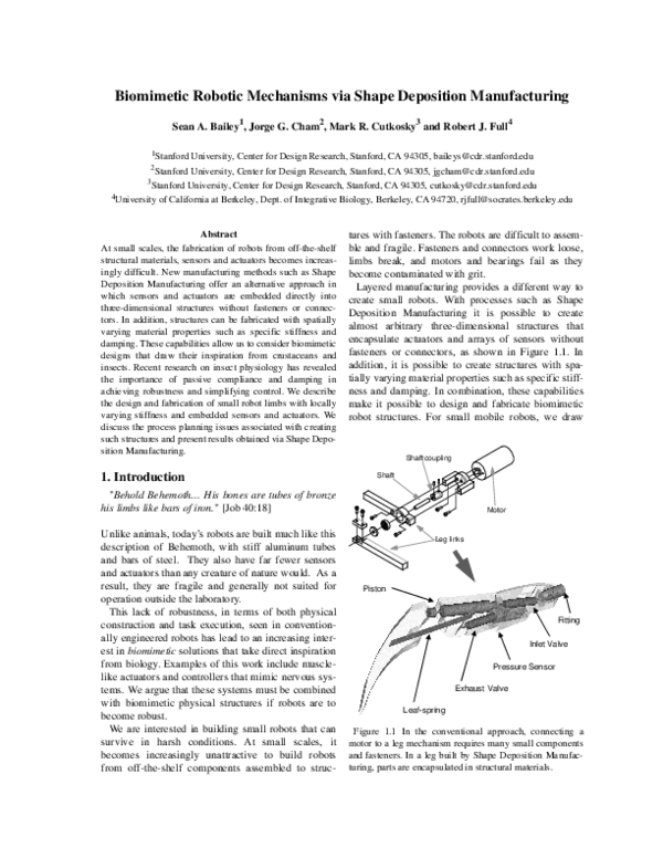 (PDF) Biomimetic Robotic Mechanisms via Shape Deposition Manufacturing