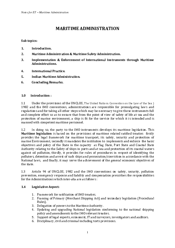(PDF) Notes for ET -Maritime Administration