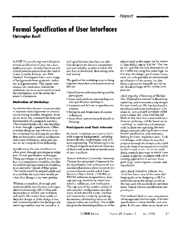 (PDF) Formal specification of user interfaces