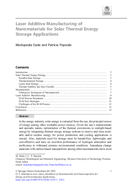 (PDF) Laser Additive Manufacturing of Nanomaterials for Solar Thermal ...