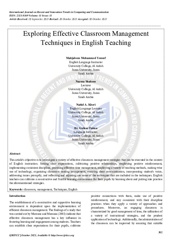 (PDF) Exploring Effective Classroom Management Techniques in English Teaching