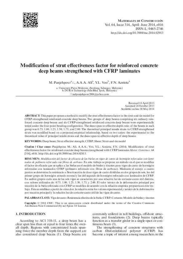Pdf Modification Of Strut Effectiveness Factor For Reinforced Concrete Deep Beams Strengthened