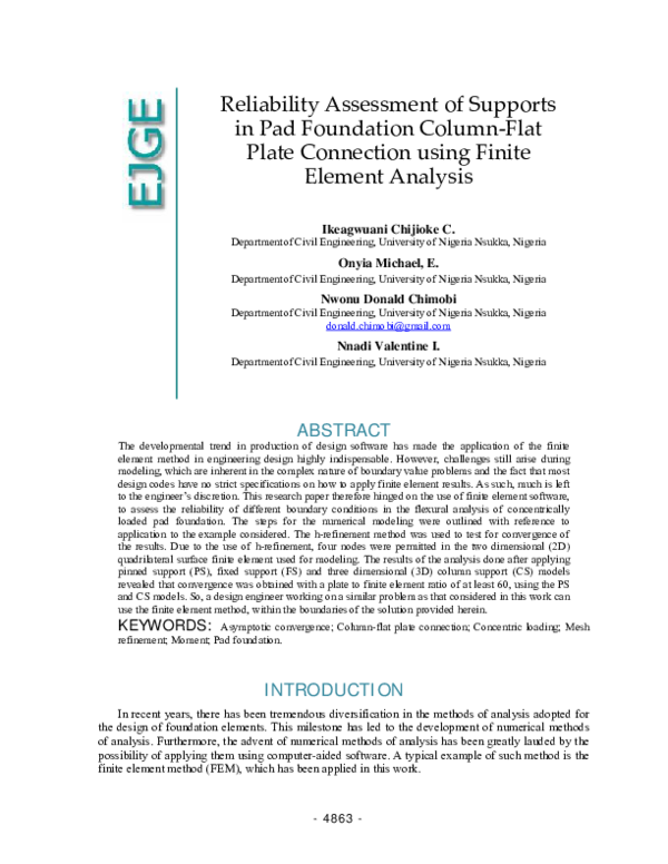 Pdf Reliability Assessment Of Supports In Pad Foundation Column Flat
