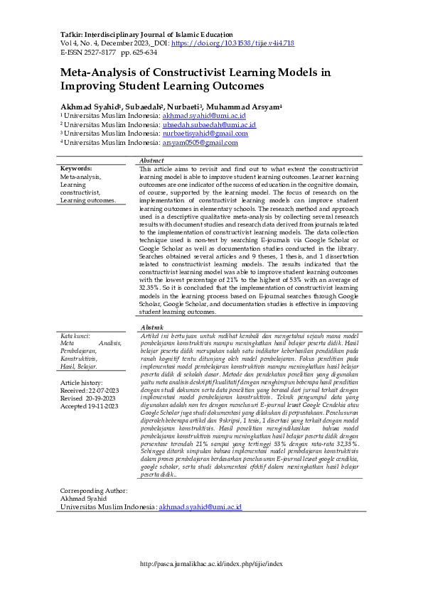 (PDF) Meta-Analysis of Constructivist Learning Models in Improving Student Learning Outcomes