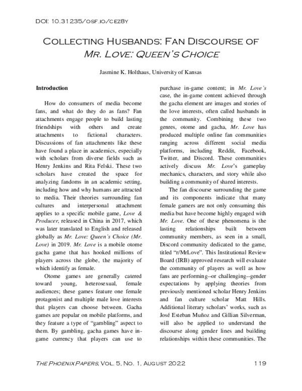 (PDF) Collecting Husbands: Fan Discourse of Mr. Love: Queen’s Choice