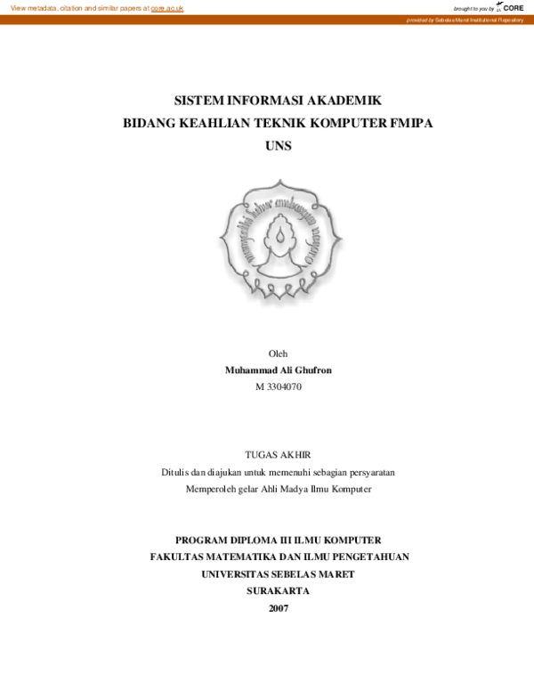 (PDF) Sistem Informasi Akademik Bidang Keahlian Teknik Komputer Fmipa Uns