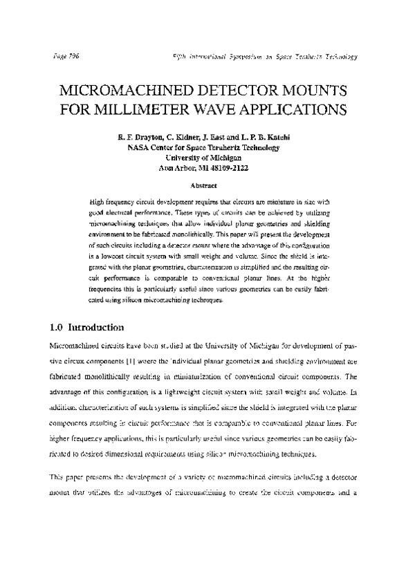 (PDF) Micromachined Detector Mounts for Millimeter Wave Applications