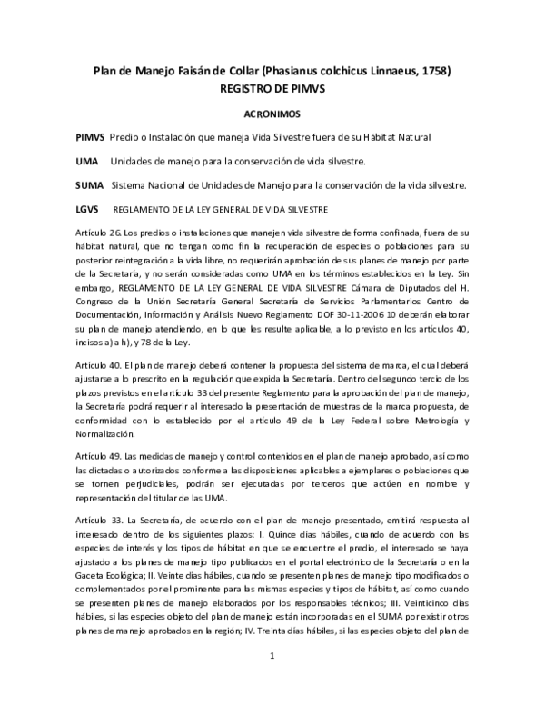 Pdf Plan De Manejo Faisán De Collar Phasianus Colchicus Linnaeus 6164