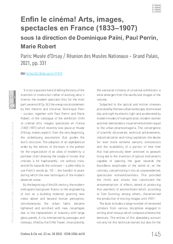 (PDF) Enfin le cinéma! Arts, images, spectacles en France (1833 –1907 ...