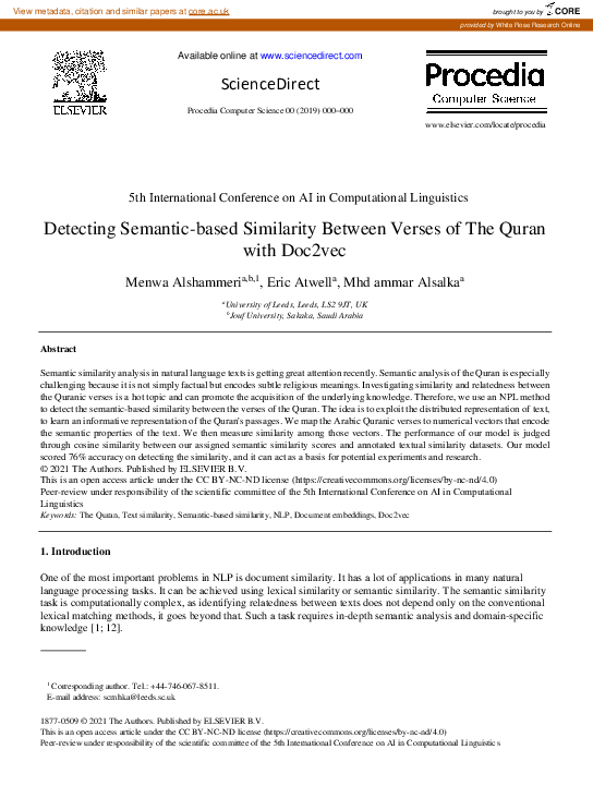 (PDF) Detecting Semantic-based Similarity Between Verses of The Quran ...