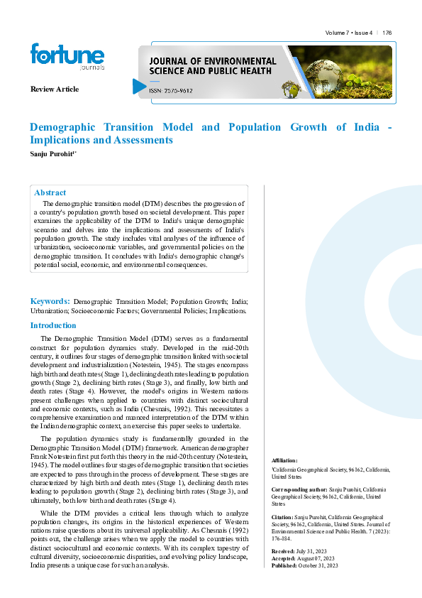 (PDF) Demographic Transition Model and Population Growth of India ...