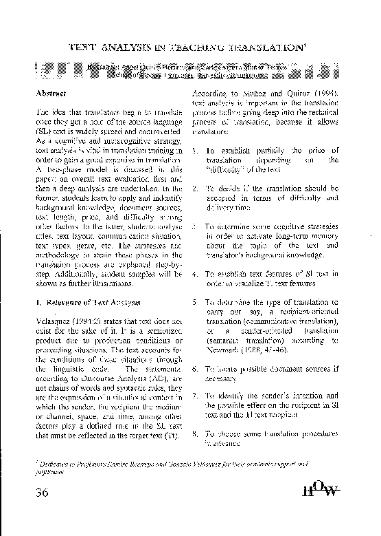 (PDF) Text Analysis in Teaching Translation