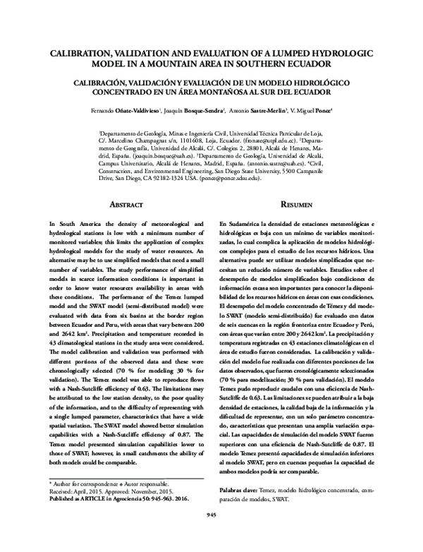 (PDF) Calibration, validation and evaluation of a lumped hydrologic model in a mountain area in ...