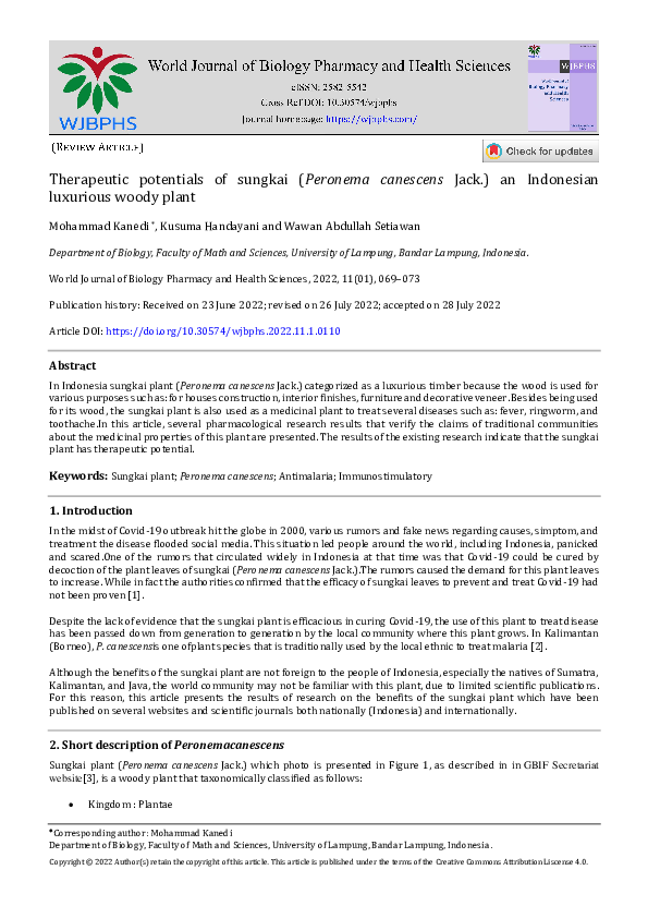 (PDF) Therapeutic potentials of sungkai (Peronema canescens Jack.) an Indonesian luxurious woody ...