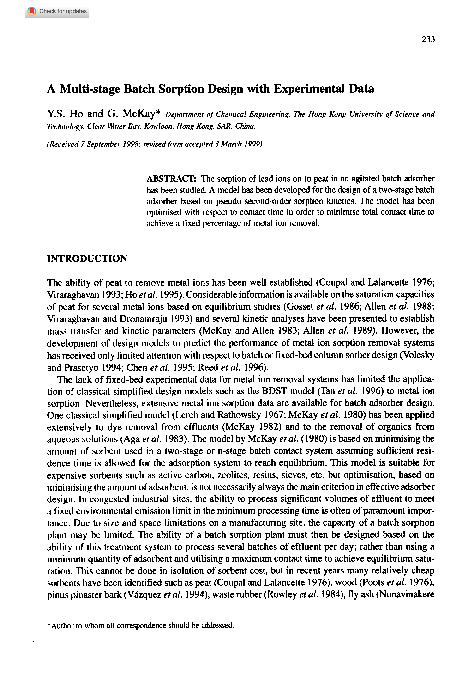 (PDF) A Multi-Stage Batch Sorption Design with Experimental Data