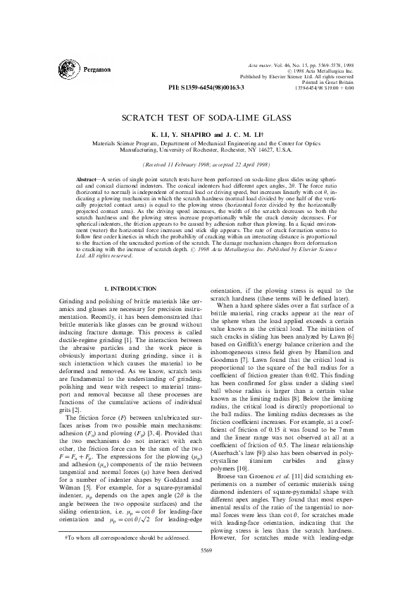 (PDF) Scratch test of soda-lime glass