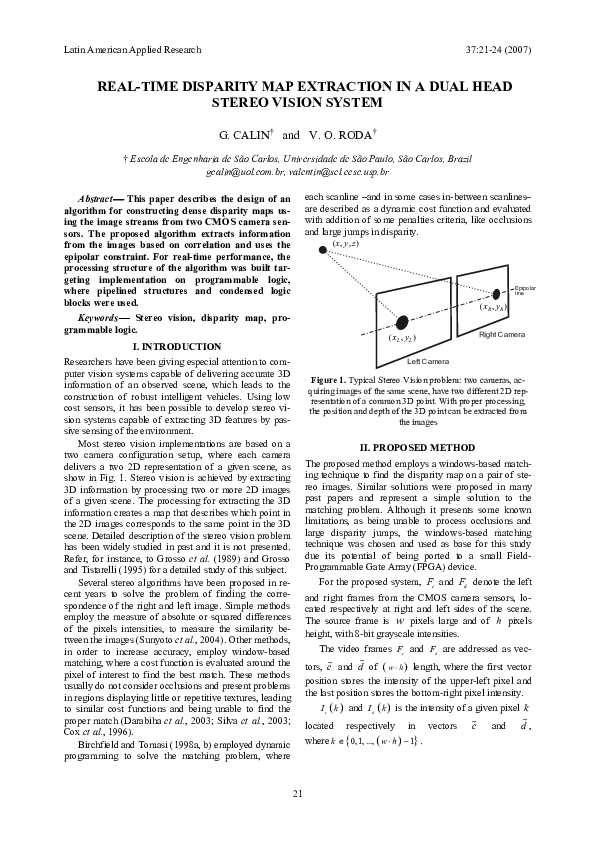 (PDF) Real-time disparity map extraction in a dual head stereo vision system