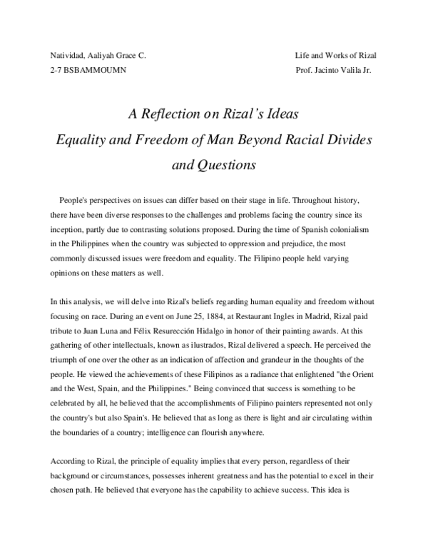 (PDF) Rizal’s Ideas of Equality and Freedom