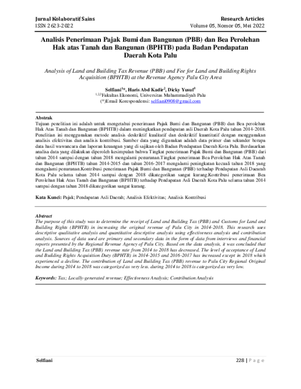 (PDF) Analisis Penerimaan Pajak Bumi dan Bangunan (PBB) dan Bea Perolehan Hak atas Tanah dan ...