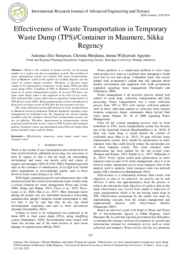 (PDF) Effectiveness of Waste Transportation in Temporary Waste Dump ...