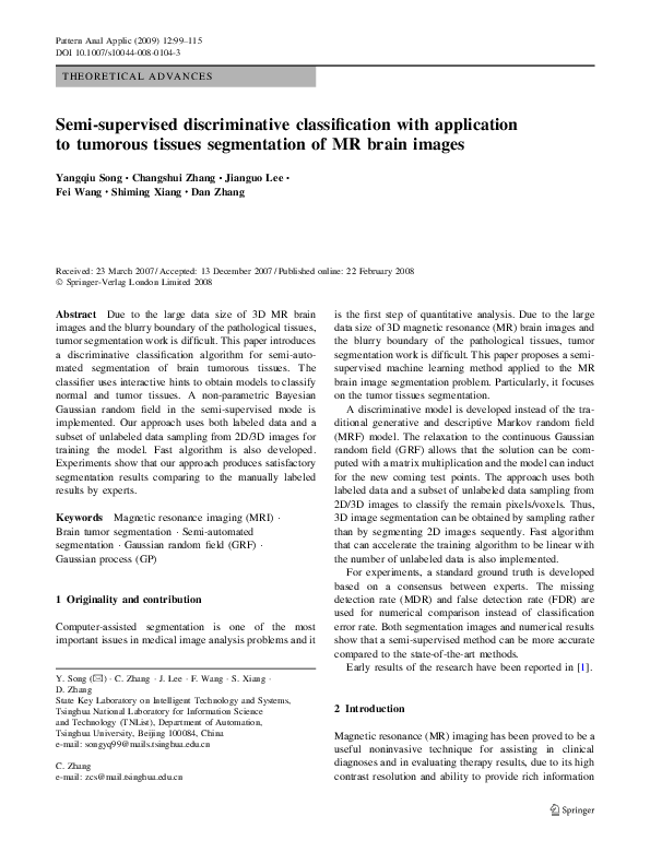 (PDF) Semi-supervised discriminative classification with application to tumorous tissues ...
