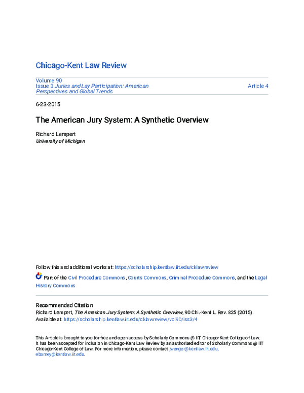 (PDF) The American Jury System: A Synthetic Overview