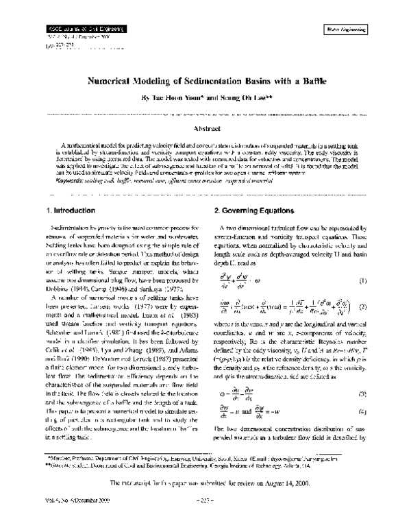 (PDF) Numerical modeling of sedimentation basins with a baffle