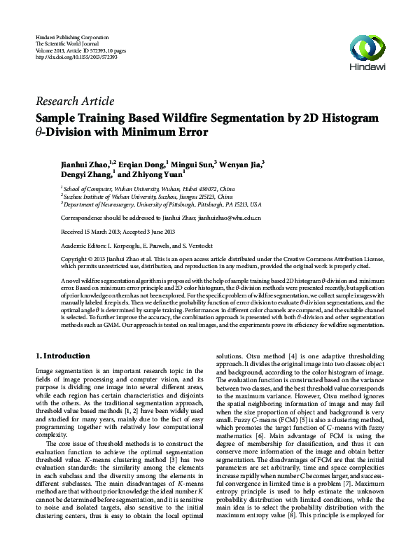 (PDF) Sample Training Based Wildfire Segmentation by 2D Histogramθ ...