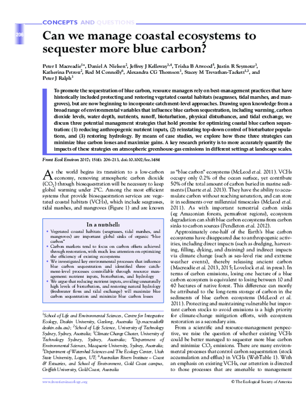 (PDF) Can we manage coastal ecosystems to sequester more blue carbon?
