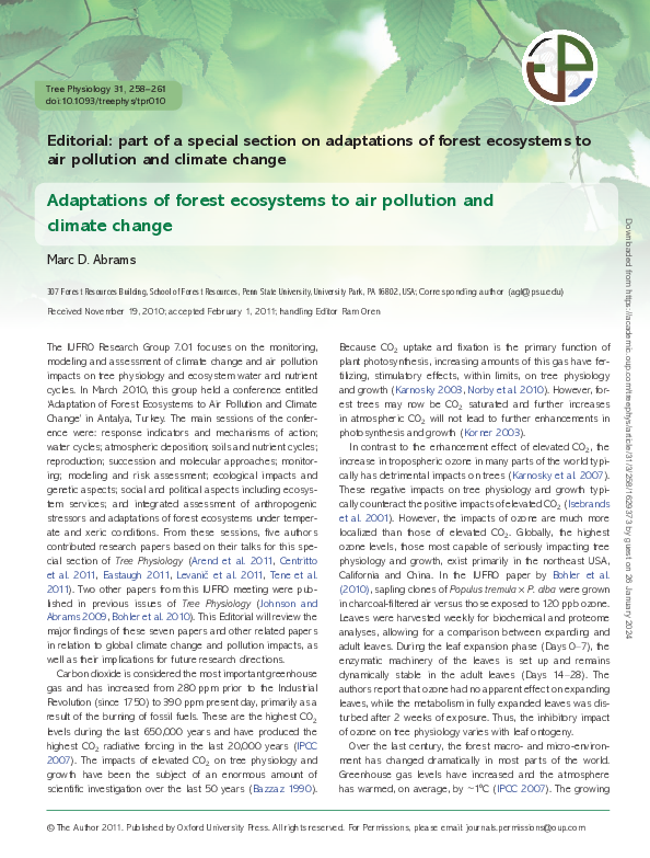 (PDF) Editorial: Adaptations of forest ecosystems to air pollution and ...