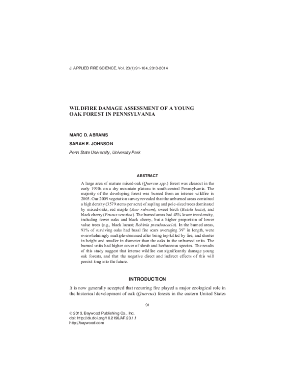 (PDF) Wildfire Impact on Young Oak Forests in PA