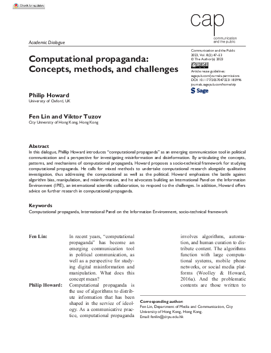 (PDF) Computational propaganda: Concepts, methods, and challenges