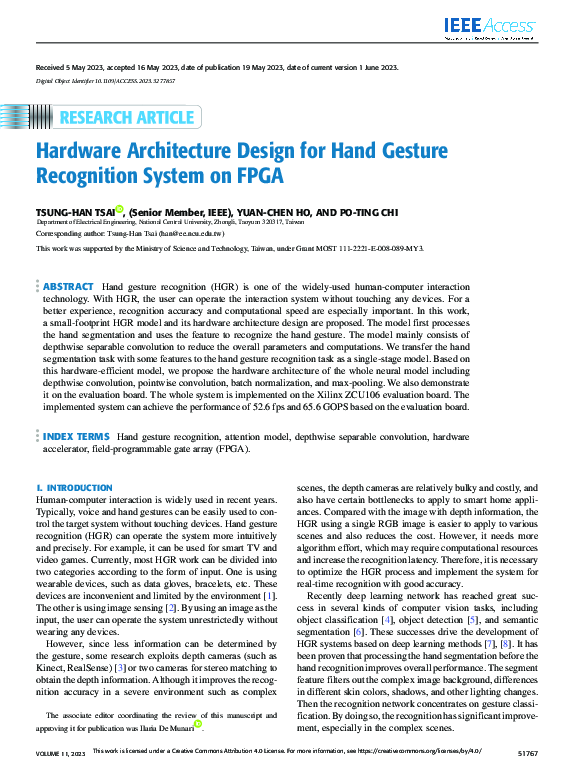 Pdf Hardware Architecture Design For Hand Gesture Recognition System On Fpga
