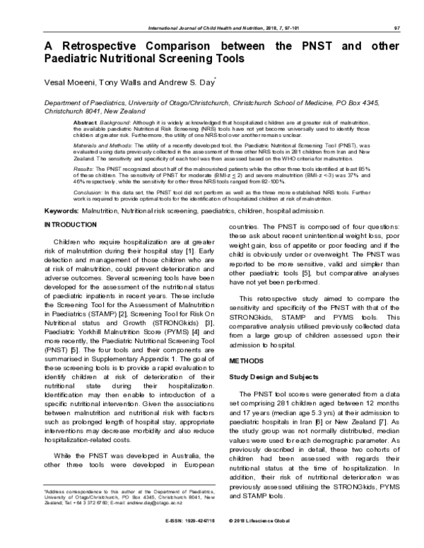 (PDF) A Retrospective Comparison between the PNST and other Paediatric ...