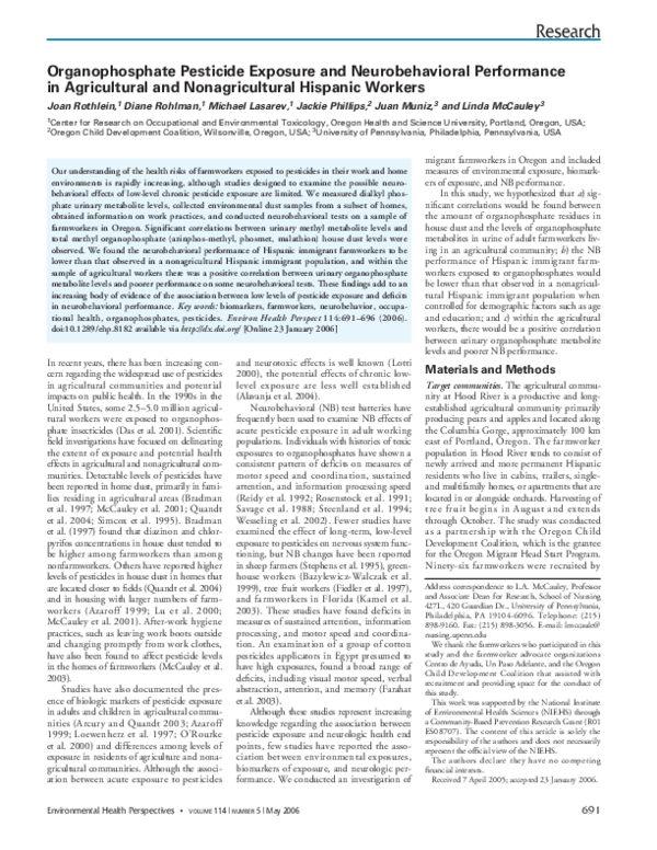 (PDF) Organophosphate Pesticide Exposure and Neurobehavioral ...