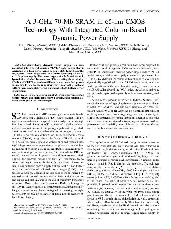 (PDF) A 3-GHz 70-Mb SRAM in 65-nm CMOS Technology With Integrated ...