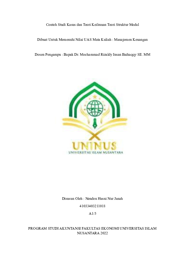 (PDF) Contoh Studi Kasus dan Teori Keilmuan Teori Struktur Modal