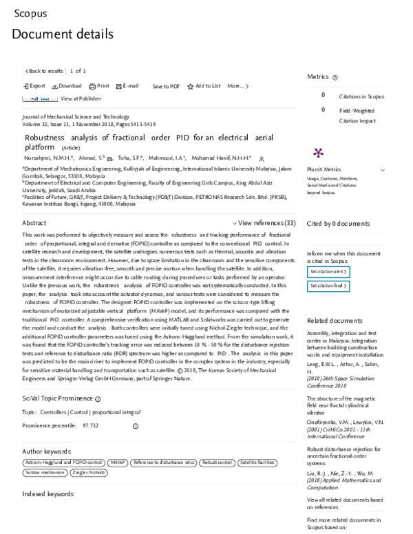 Pdf Robustness Analysis Of Fractional Order Pid For An Electrical