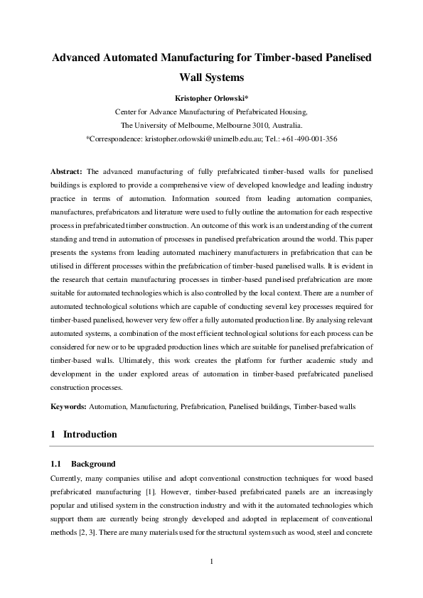 (PDF) Automated manufacturing for timber-based panelised wall systems